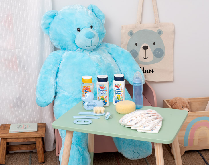 Orso gigante blu con set da bagno (95 cm) - Made In Gift