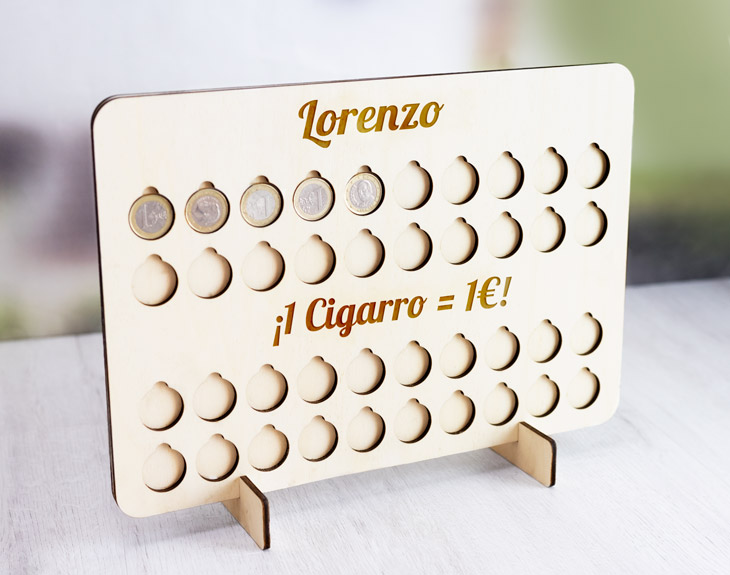 Hucha de madera para dejar de fumar - Regalo Original