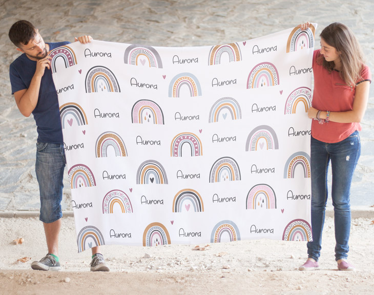 Personalised blanket "Mosaic of names and rainbows" - Made In Gift